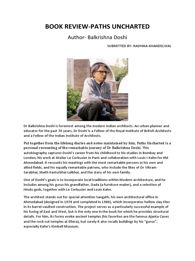 Book Review-Paths Uncharted: Author-Balkrishna Doshi | PDF | Art Media