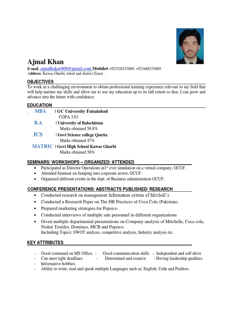 Ajmal Khan CV | PDF