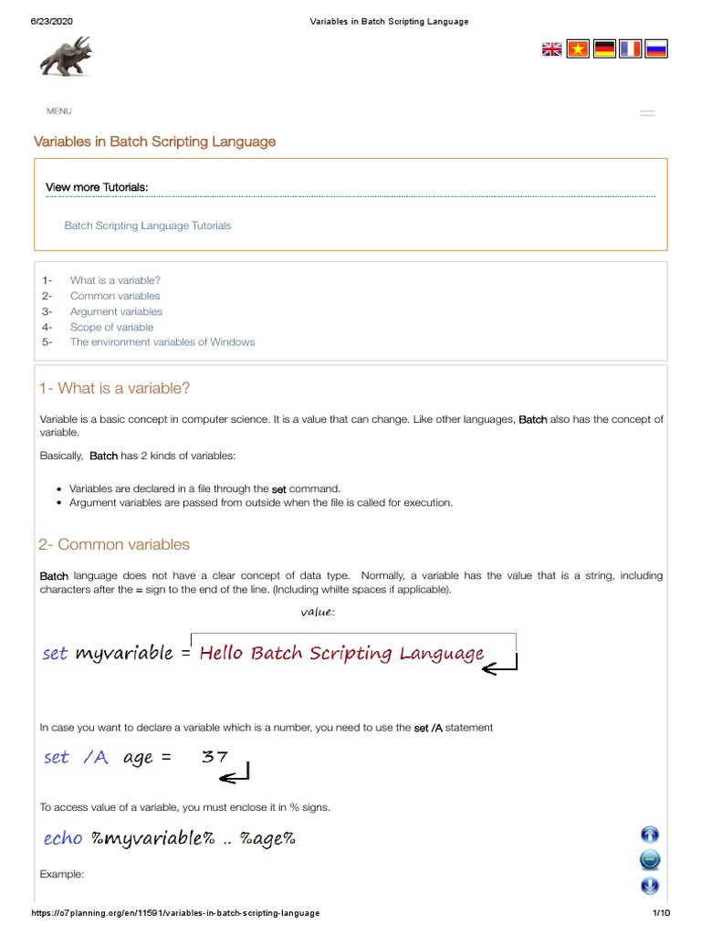 Variables in Batch Scripting Language | PDF | Variable (Computer Science) | Parameter (Computer ...