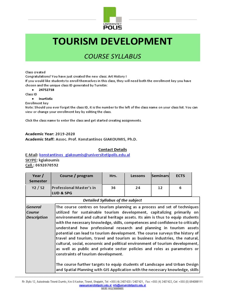 Tourism Development Course Syllabus | PDF | Tourism | Concept
