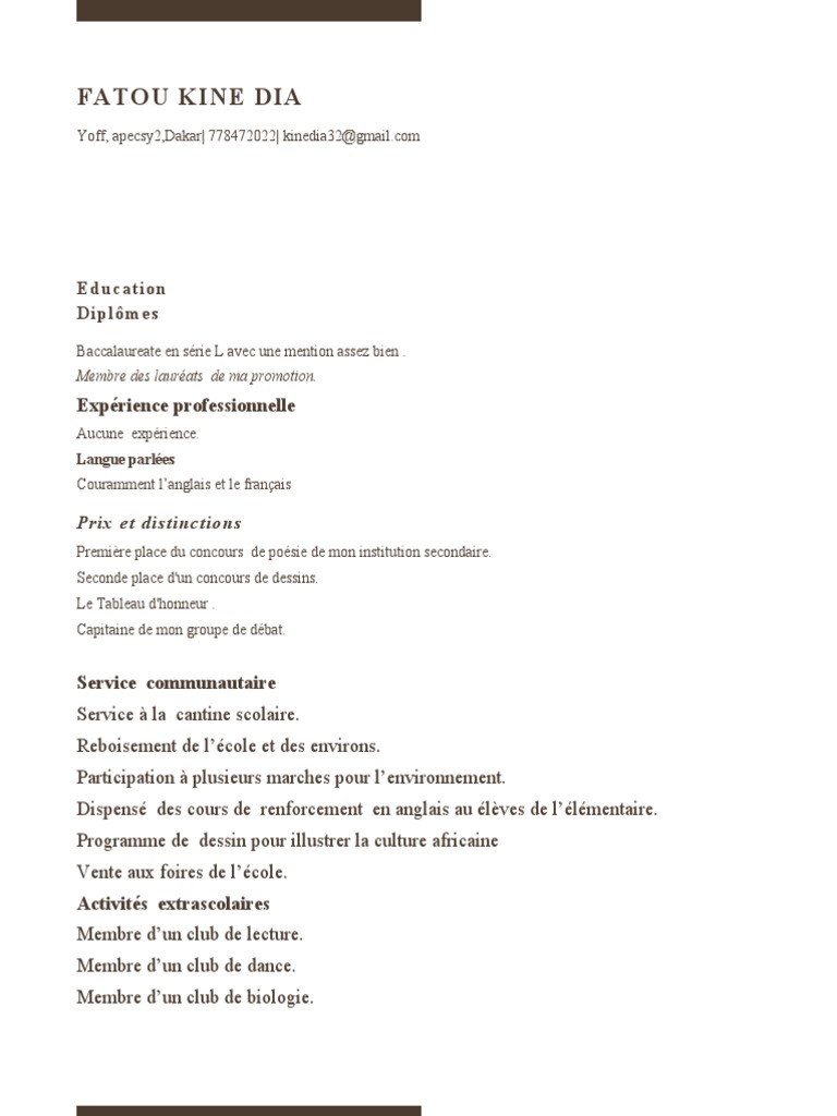 Fatou Kine Dia: Expérience Professionnelle | PDF