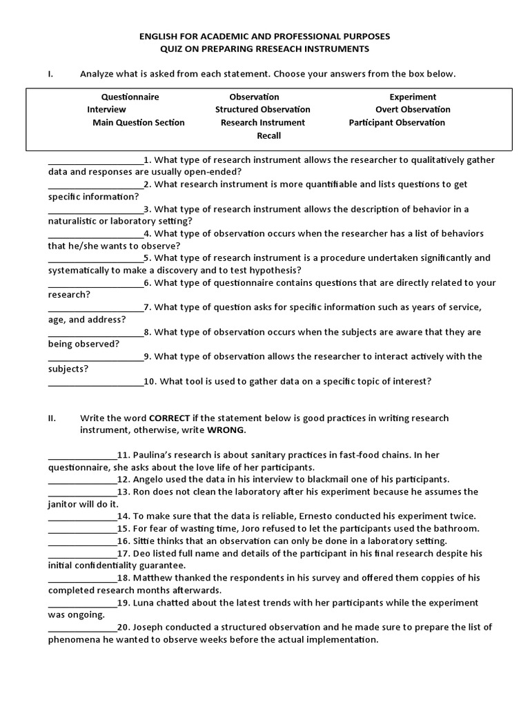 English For Academic and Professional Purposes Quiz On Preparing ...