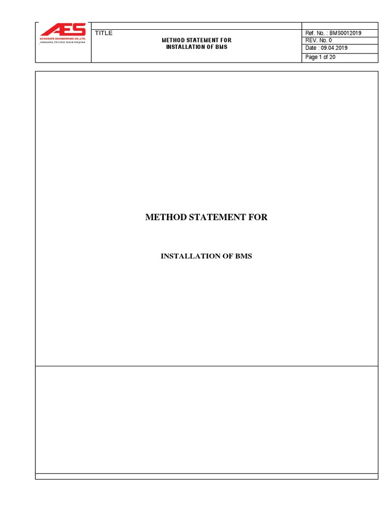Method Statement For Installation of BMS M Tower PDF | PDF | Electrical Wiring | Quality Assurance