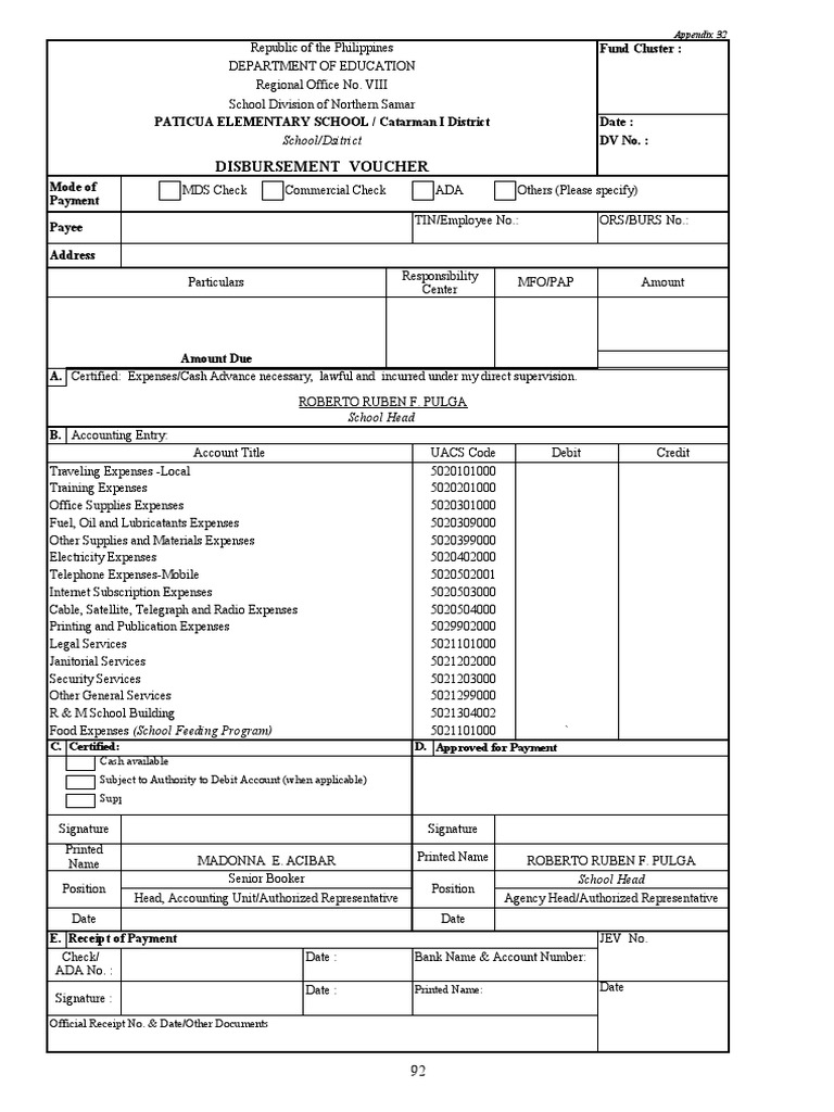 Disbursement Voucher Template for Schools | PDF | Payments | Cheque
