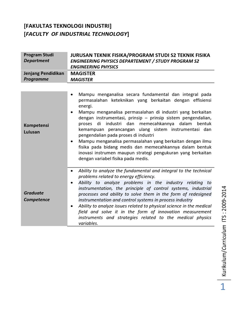 Silabus S2 TEKNIK FISIKA 2009-2014 | PDF | Dynamical System | Differential Equations