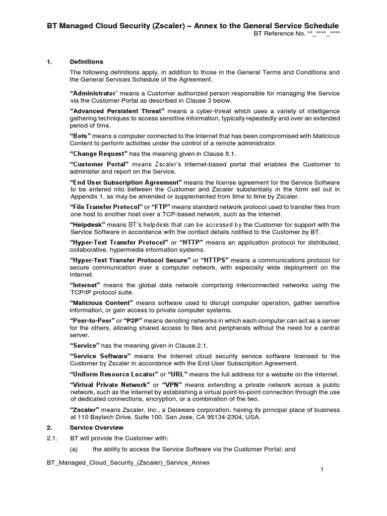 BT Managed Cloud Security (Zscaler) Service Annex | PDF | Computer ...