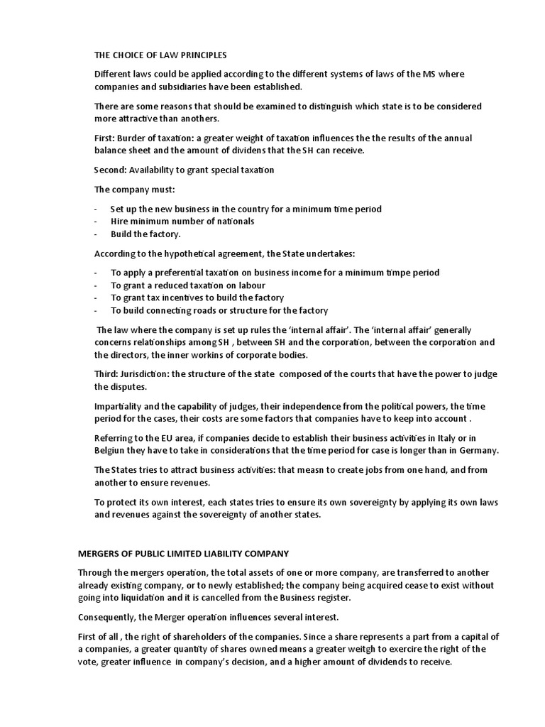 The Choice of Law Principles | PDF | Mergers And Acquisitions | Taxes