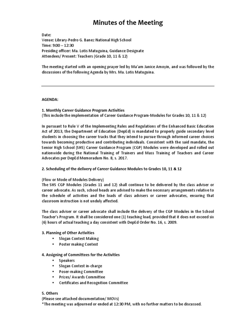 Minutes of The Meeting - CGP | PDF | Learning | Behavior Modification