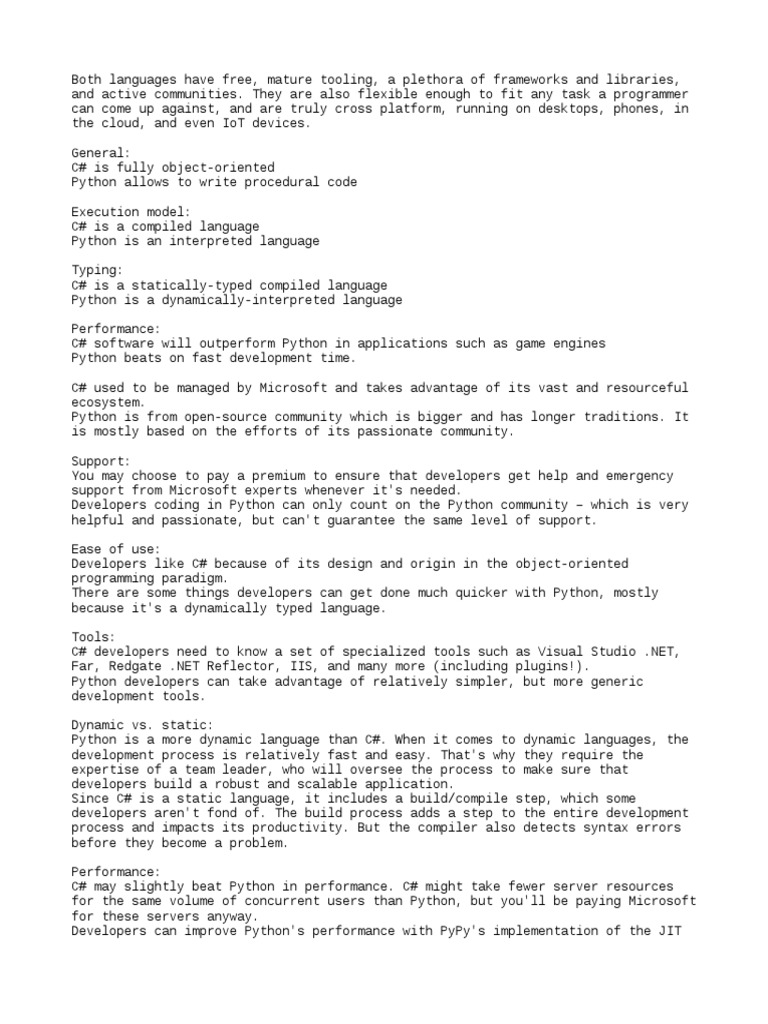 C# Vs Python | PDF | Python (Programming Language) | C Sharp ...