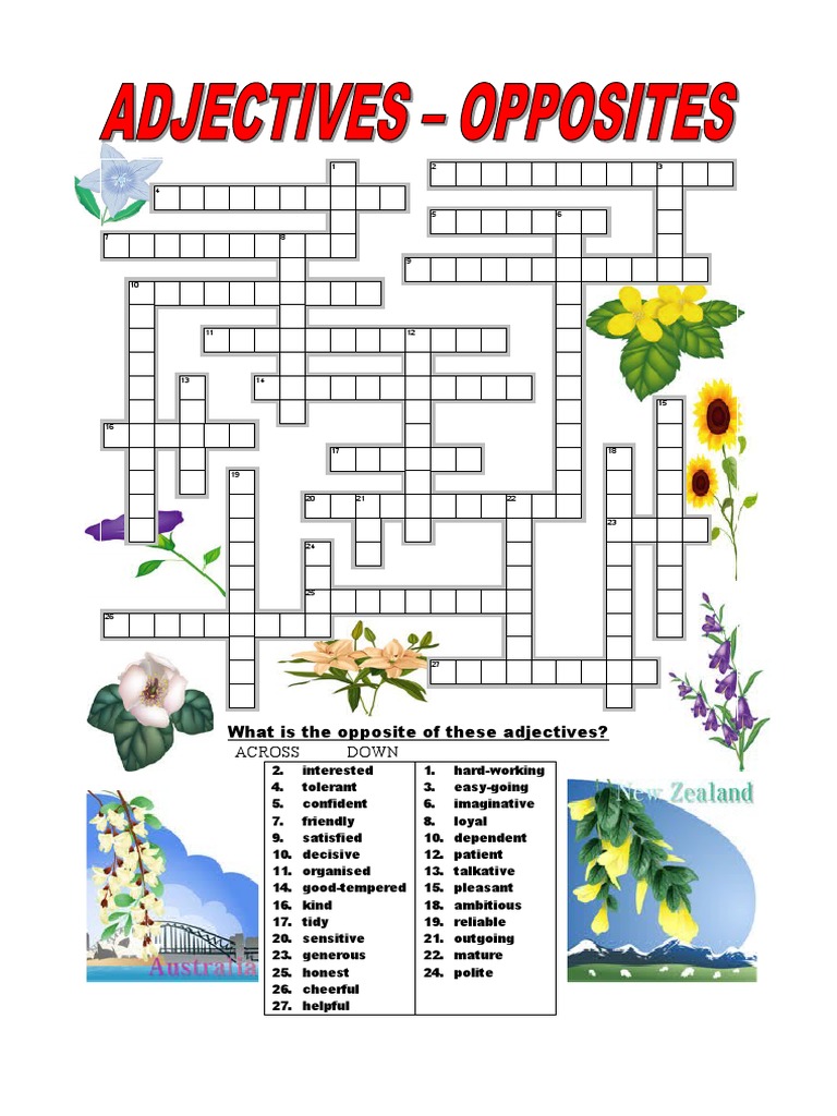 Adjectives Opposites Crossword | PDF