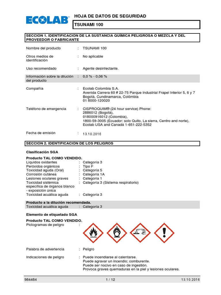 TSUNAMI - 100 - Hoja de Seguridad PDF | PDF | Residuos | Reciclaje