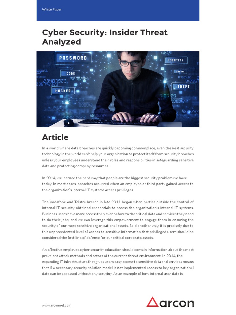 Cyber Security: Insider Threat Analyzed: White Paper | PDF | Computer ...