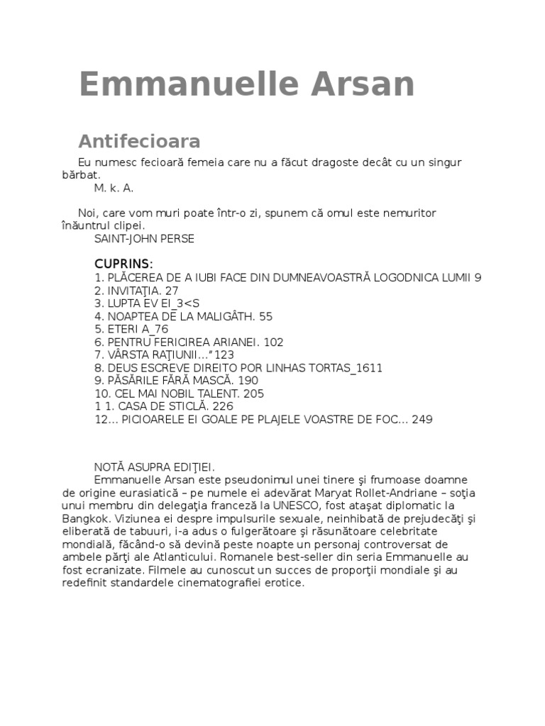 Emmanuelle Arsan - Antifecioara PDF | PDF