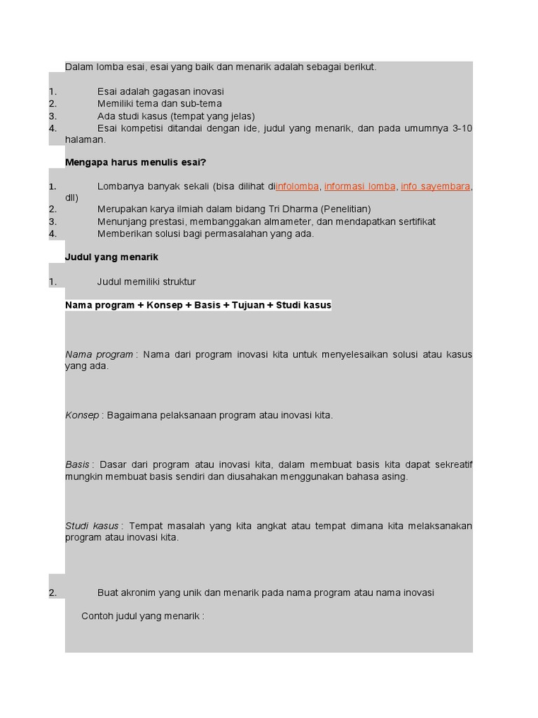 Mengapa Harus Menulis Esai?: Infolomba Informasi Lomba Info Sayembara | PDF