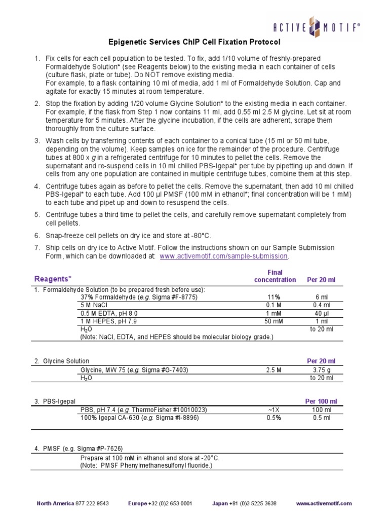 Epigenetic Services Chip Cell Fixation Protocol: Reagents | PDF ...