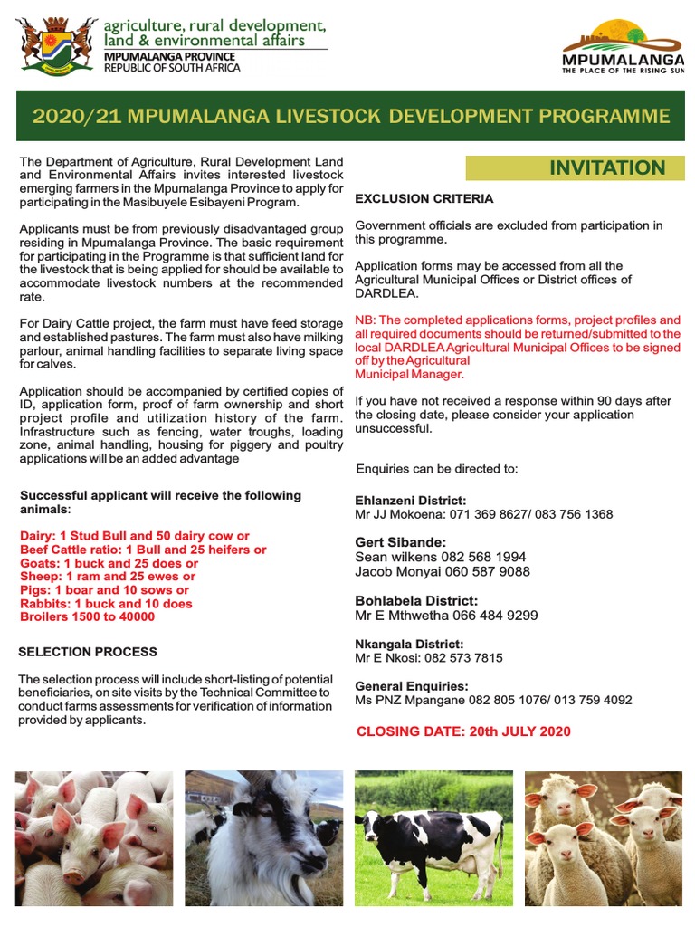 2020/21 Mpumalanga Livestock Development Programme: Invitation | PDF ...