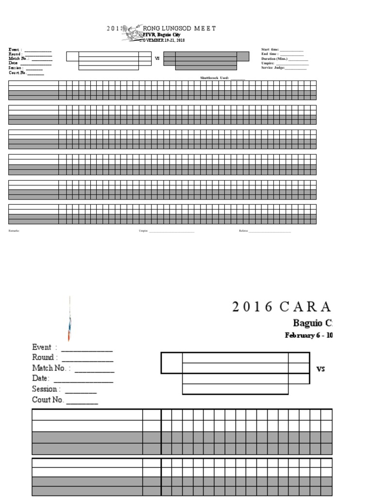 Badminton Scoresheet Editable Version | PDF | Referee | Sports