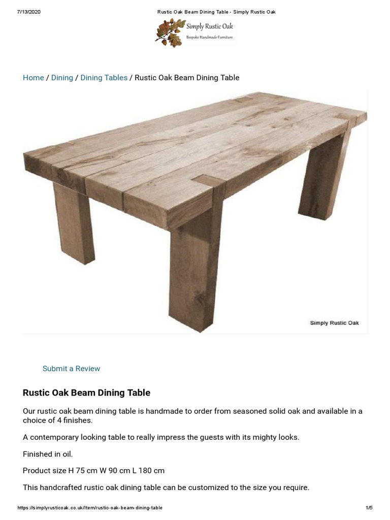Home Dining Dining Tables: Rustic Oak Beam Dining Table | PDF