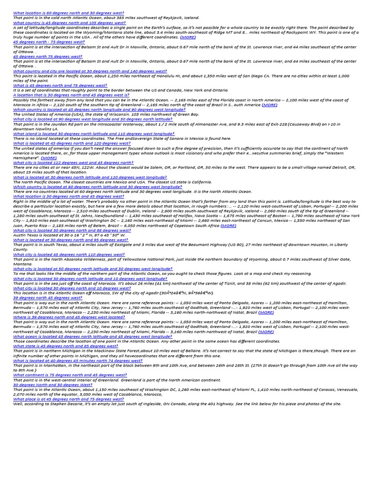 What Location Is 60 Degrees North and 30 Degrees West 7 4th | PDF ...