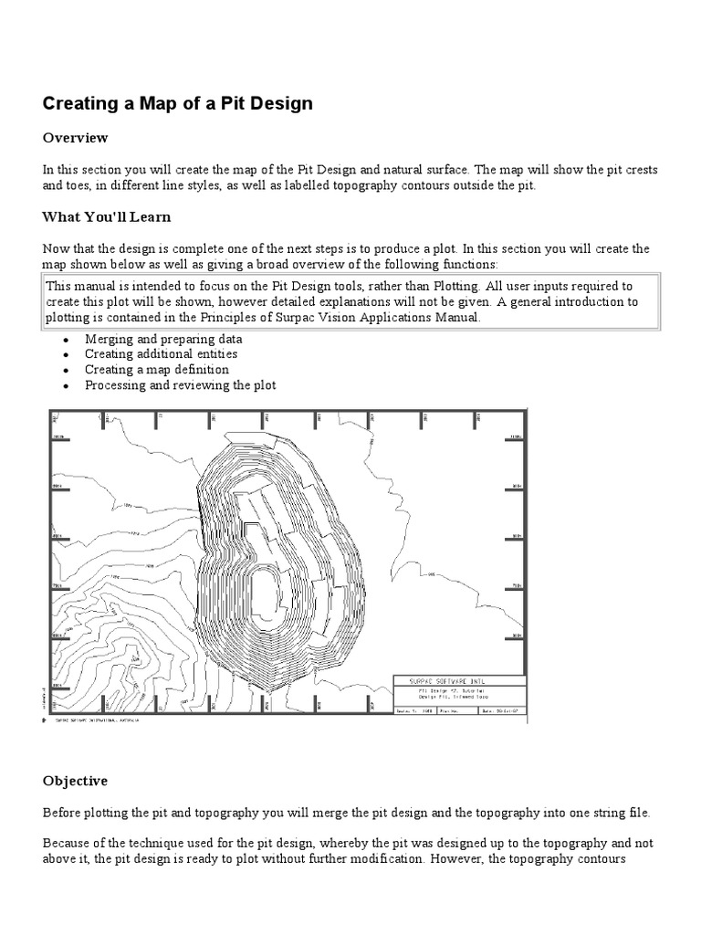 Pit Design and Topography Mapping Guide | PDF | Contour Line | Topography