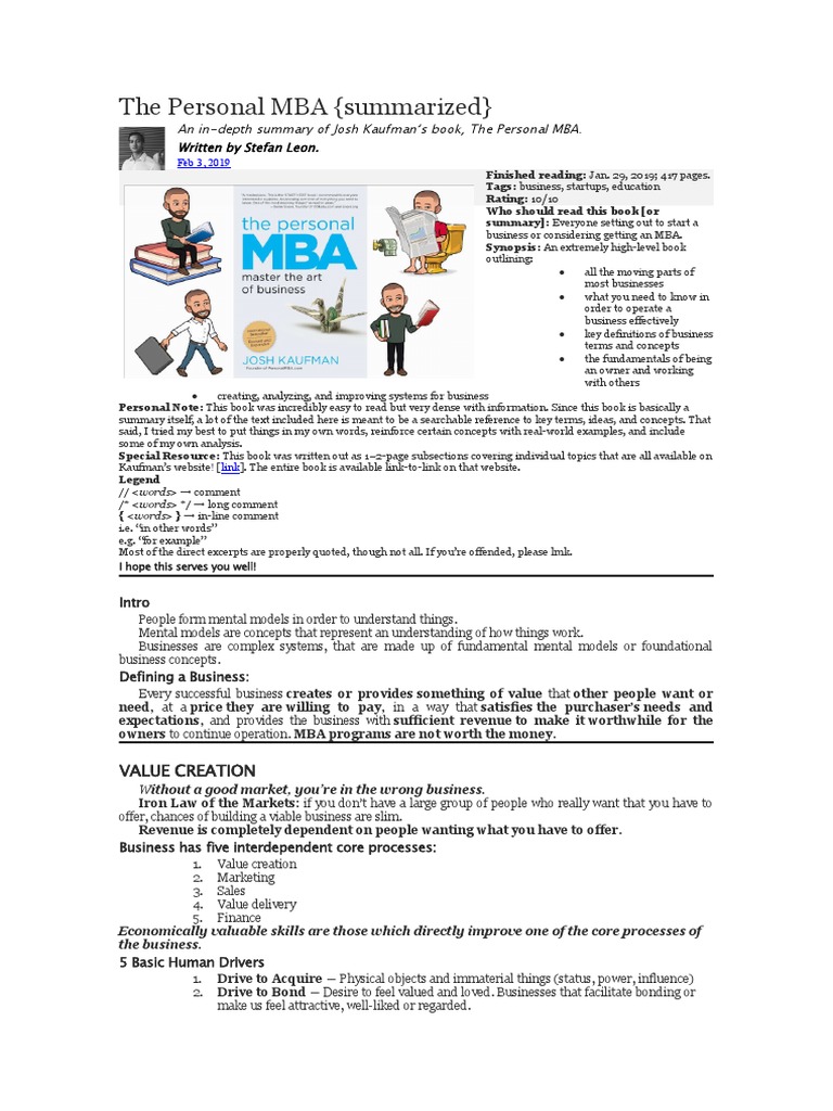 The Personal MBA (Summarized) | PDF | Equity (Finance) | Loans