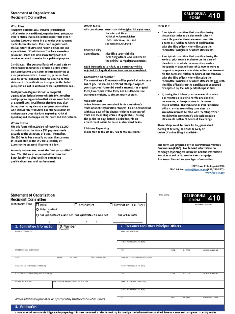 Statement of Organization Recipient Committee: Who Files | PDF ...