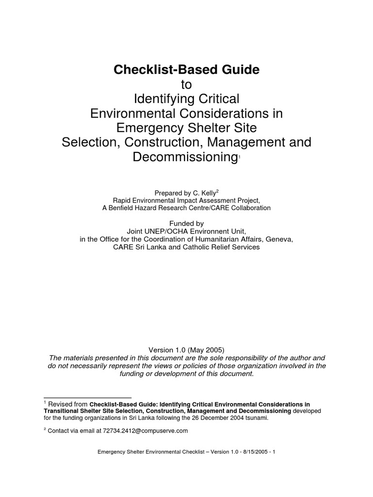 Emergency Shelter Environmental Checklist | PDF | Flood | Environmental ...