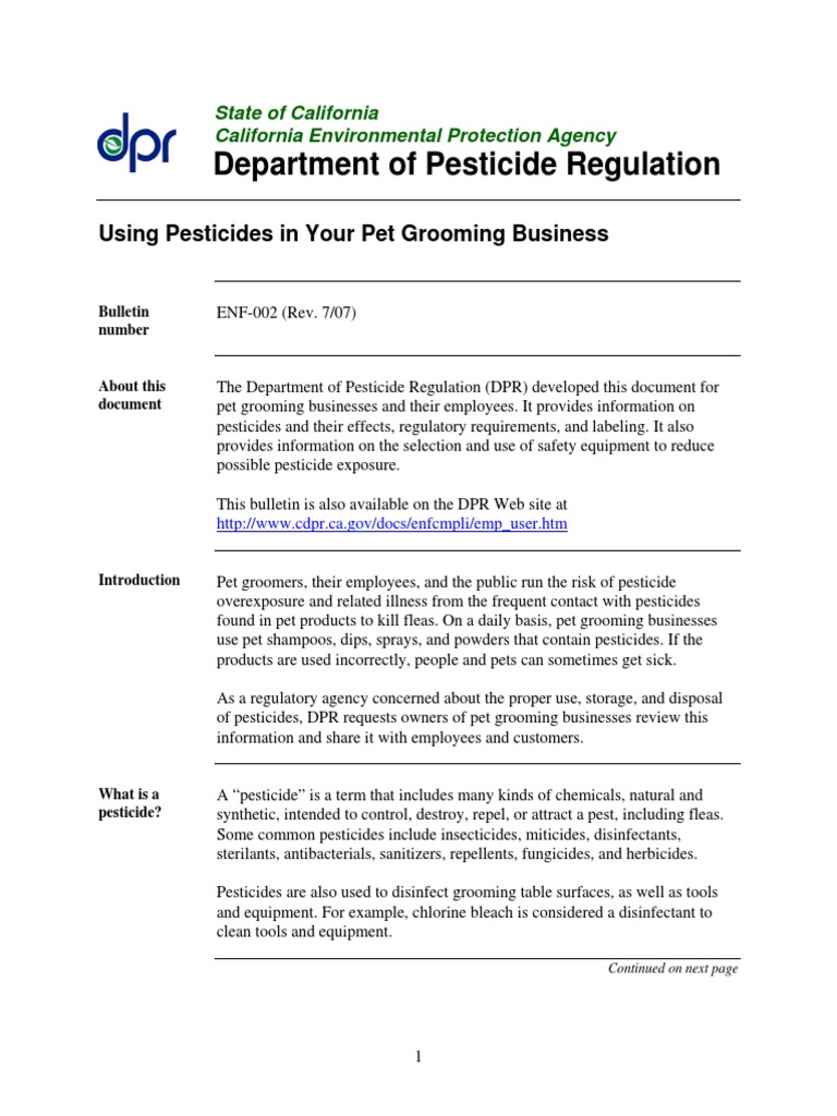 Department of Pesticide Regulation: Using Pesticides in Your Pet ...