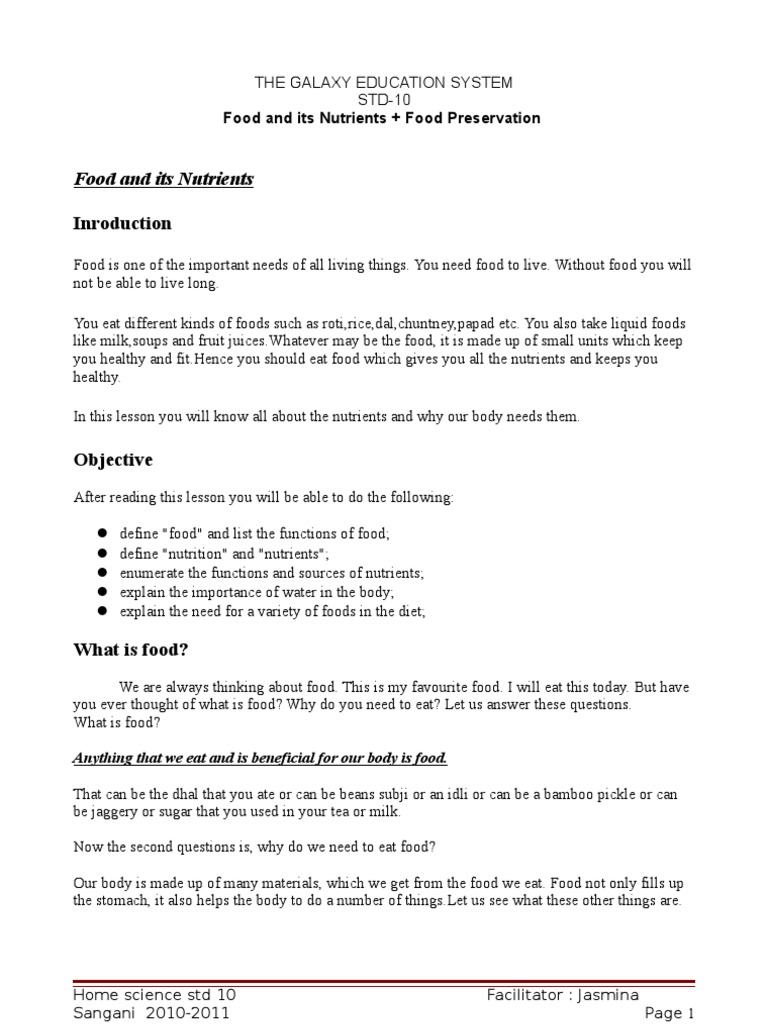Food and Nutrition Essentials for Class 10 | PDF | Food Preservation | Mold