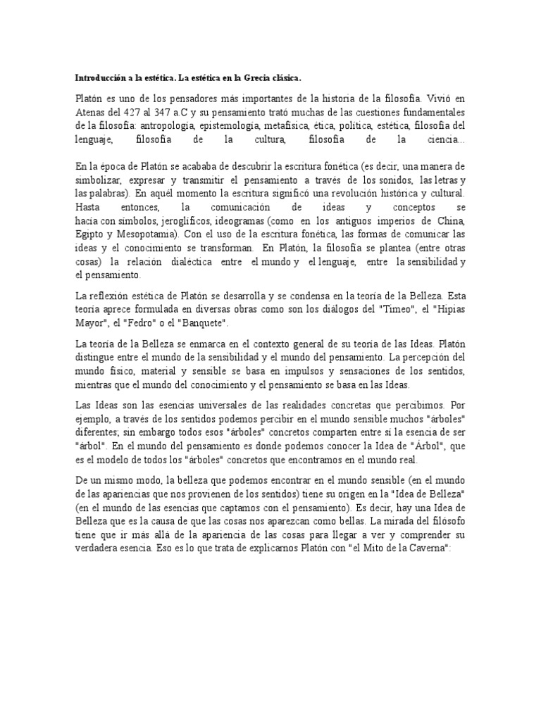 Estética Platónica y Teoría de la Belleza | PDF | Platón | Belleza