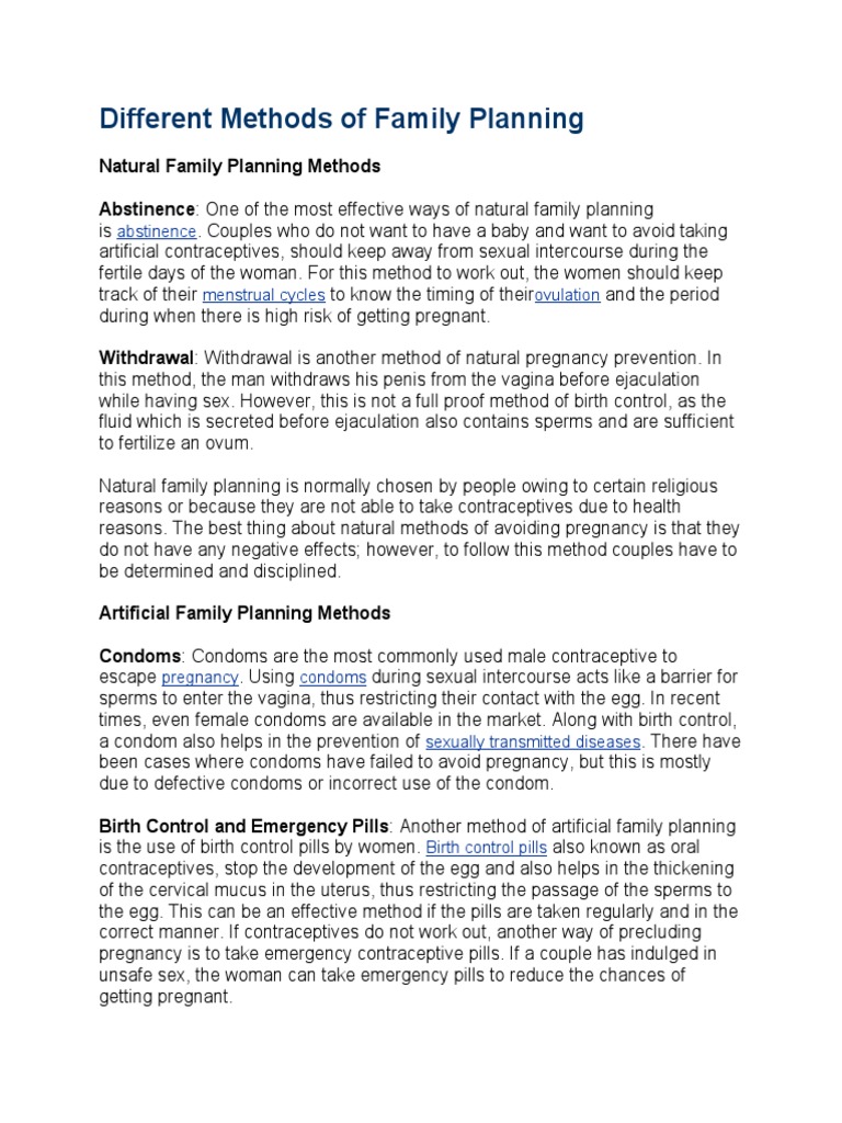 Different Methods of Family Planning | PDF | Birth Control | Family ...