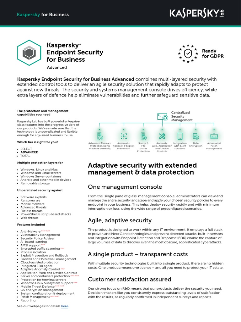 Endpoint Security Advanced Datasheet | PDF | Encryption | Malware