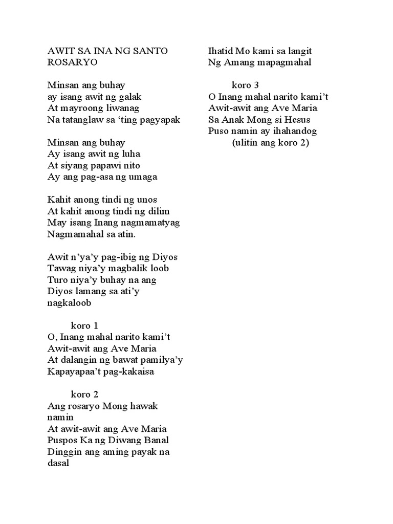 Awit Sa Ina NG Santo Rosaryo | PDF