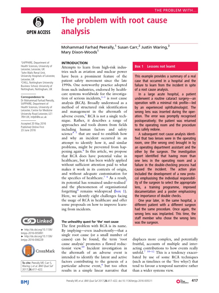 The Problem With Root Cause Analysis: Mohammad Farhad Peerally, Susan ...