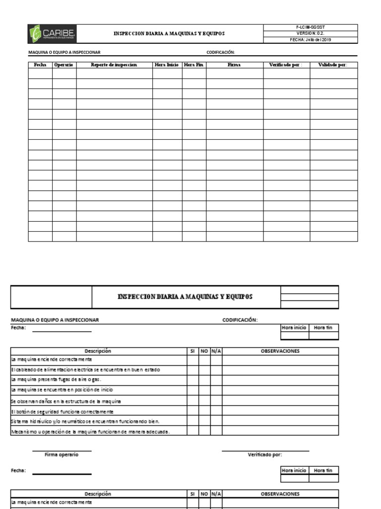 Formato de Inspeccion Diaria | PDF | Science | Ciencia y Tecnología Formato de Inspeccion Diaria | PDF | Science | Ciencia y Tecnología