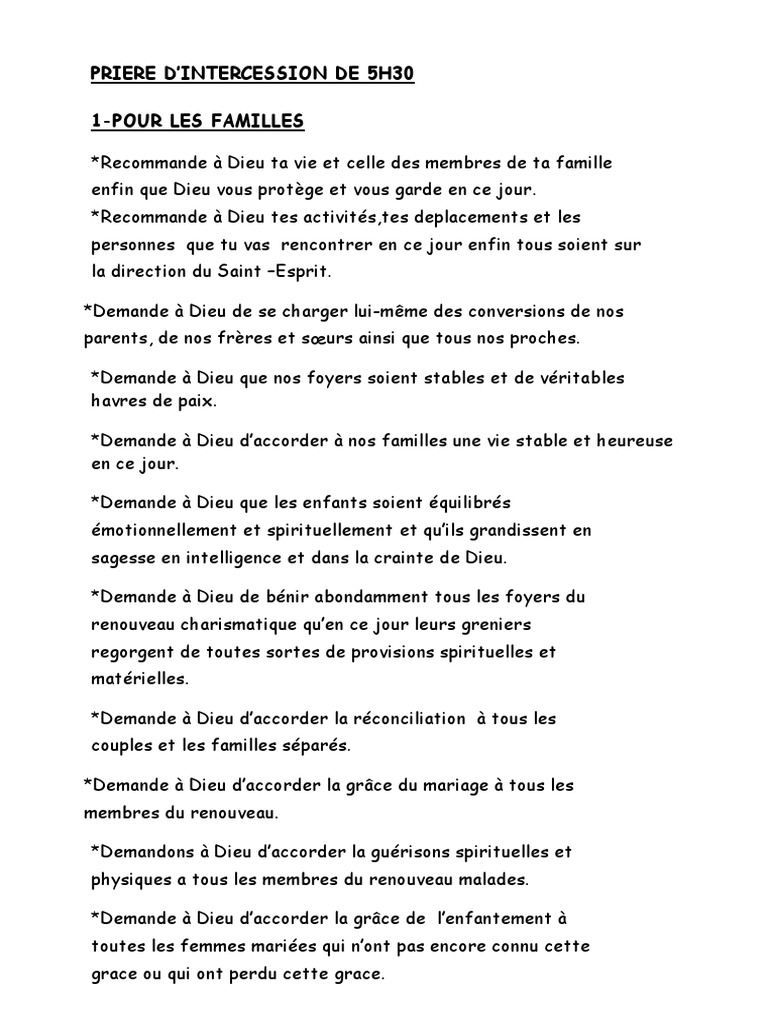 Prière d'Intercession pour Familles et Côte d'Ivoire | PDF | Théologie ...