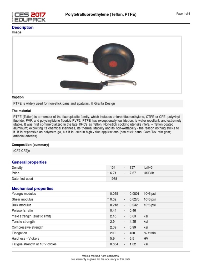 Description: Polytetrafluoroethylene (Teflon, PTFE) | PDF | Ethanol ...