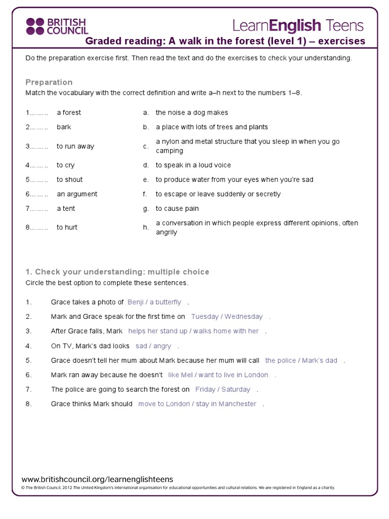 A Walk in The Forest Level 1 - Exercises 1 PDF | PDF