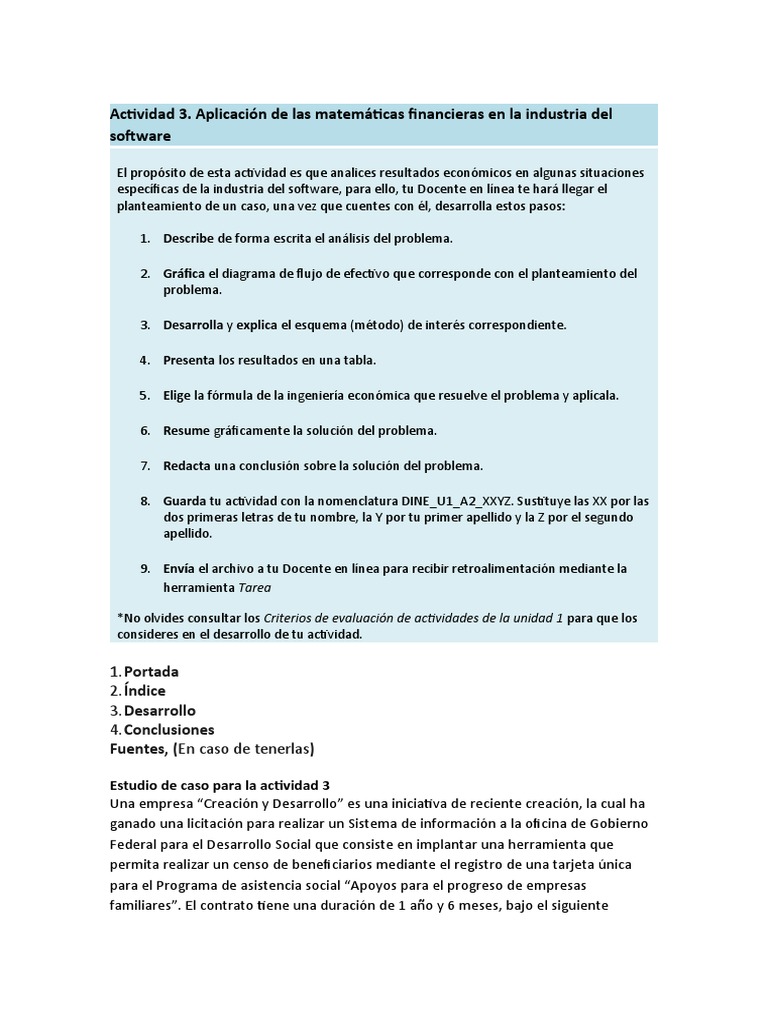 U1-Actividad 3. Aplicación de Las Matemáticas Financieras en La Industria Del Software | PDF ...