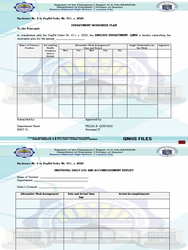 DepEd Workweek Plan Template | PDF | Career & Growth | Finance & Money ...