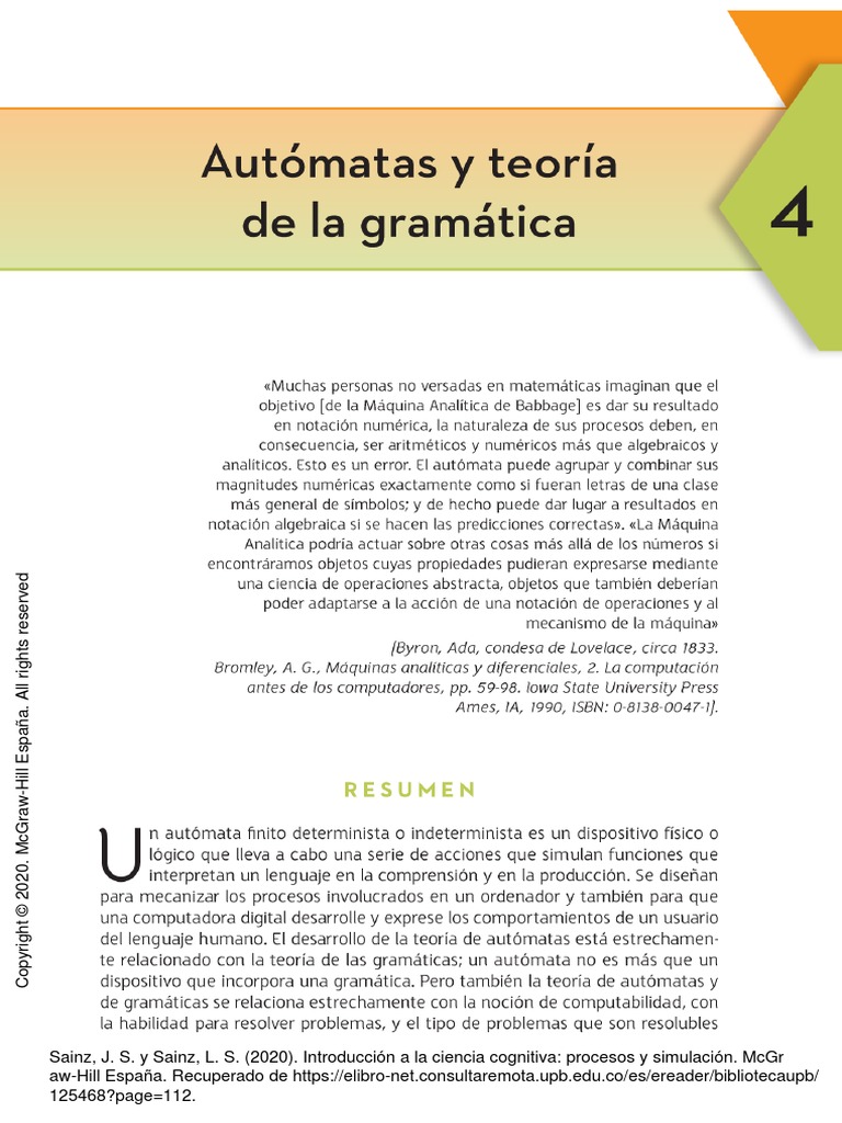 CIENCIA COGNITIVA Capitulo 4 Automatas y Teoria de La Gramatica | PDF ...