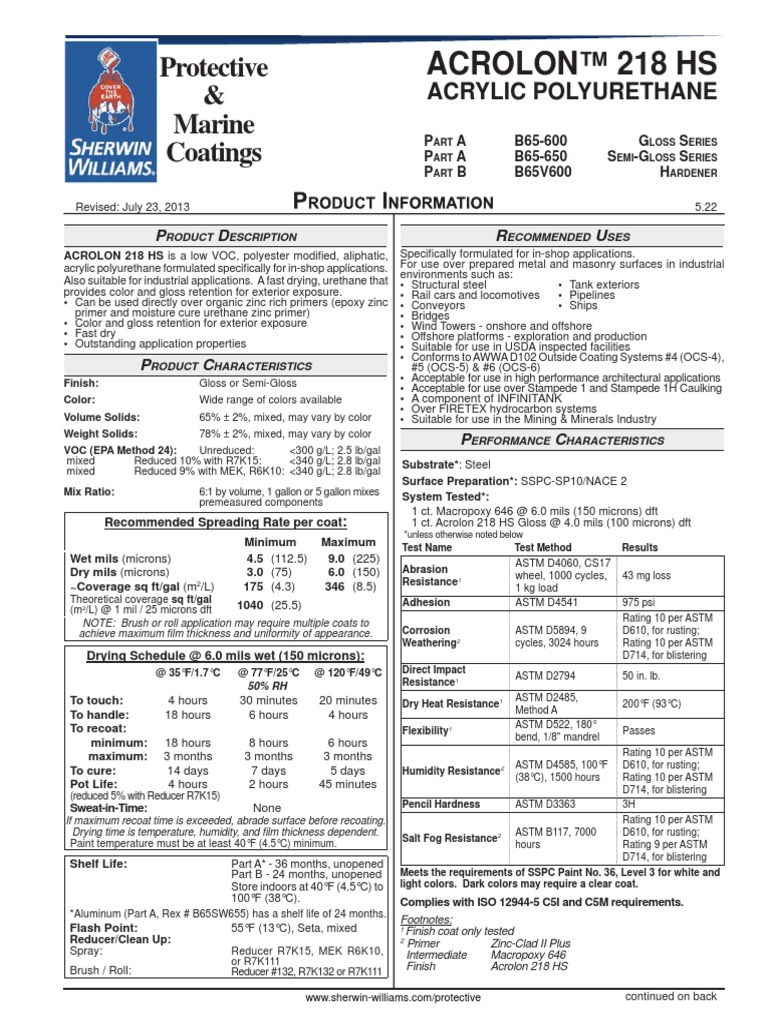 Protective & Marine Coatings: Acrolon™ 218 Hs | PDF | Paint ...