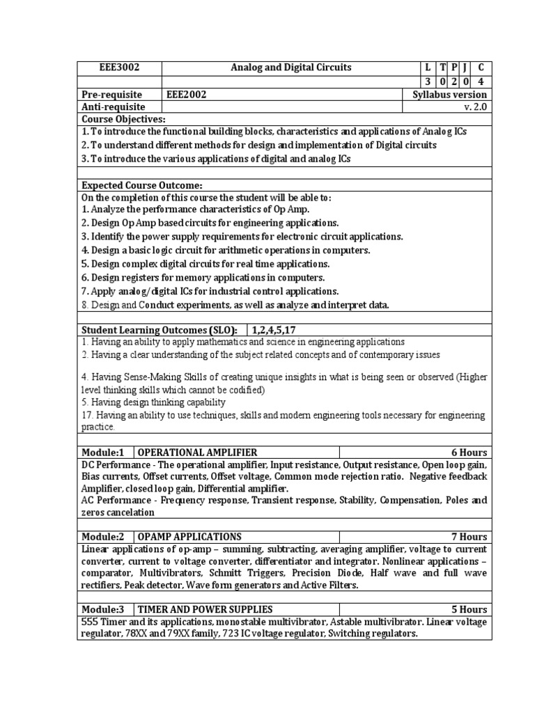 Eee3002 Analog-And-Digital-Circuits Eth 2.0 40 Eee3002 | PDF | Operational Amplifier ...