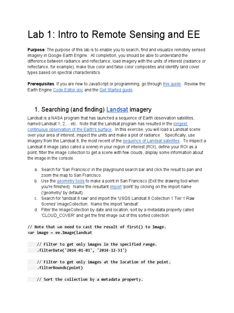 Lab 1 - Intro To Remote Sensing and EE | PDF | Remote Sensing | Metadata