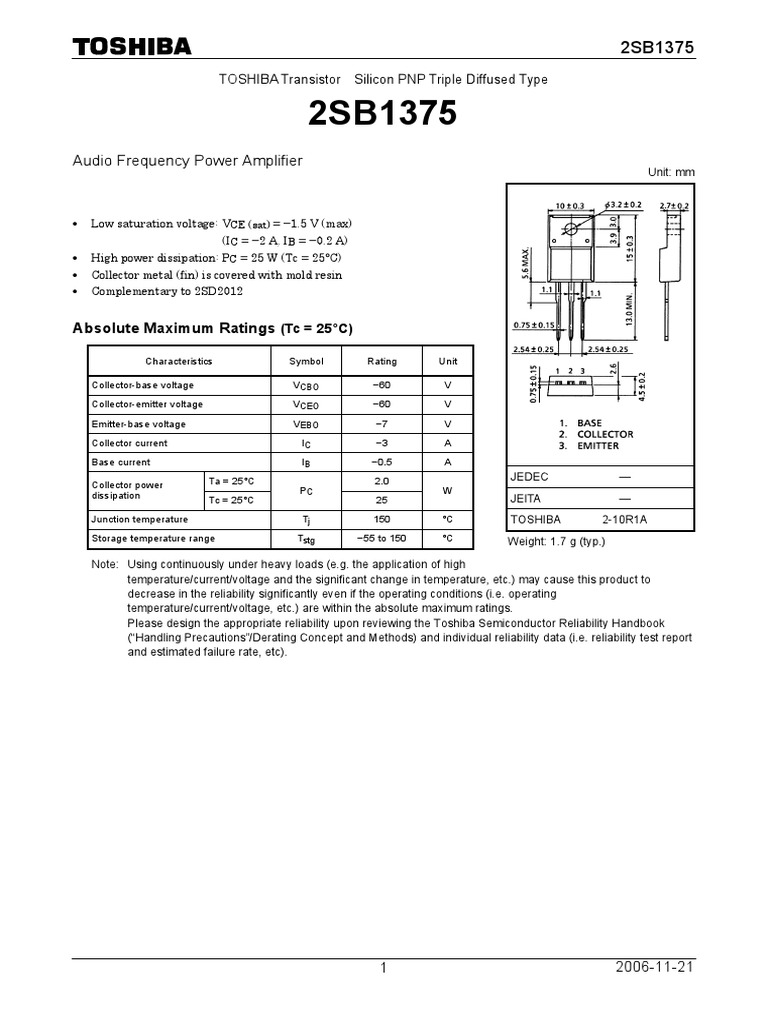 B1375 ToshibaSemiconductor | PDF | Reliability Engineering | Bipolar ...