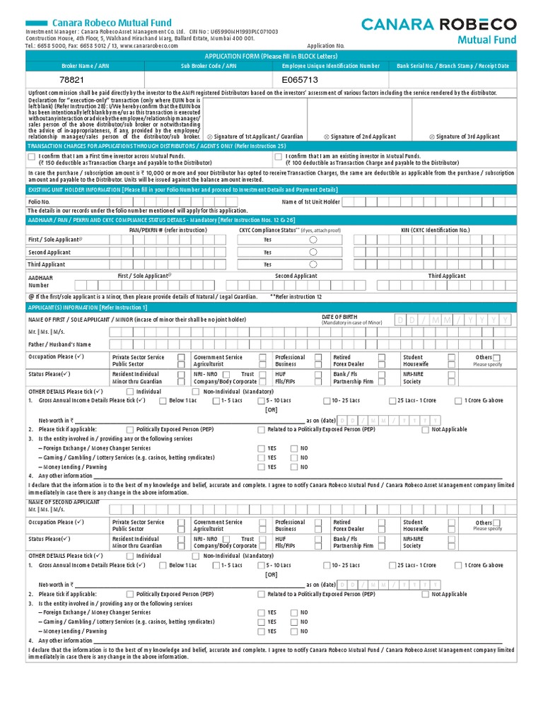Canara Robeco Mutual Fund: APPLICATION FORM (Please Fill in BLOCK ...