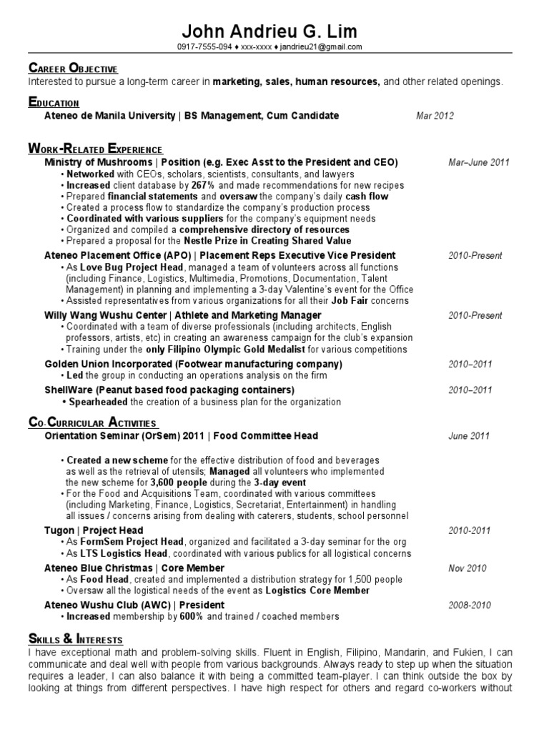 Ateneo Graduate Resume Sample | PDF | Economies | Business