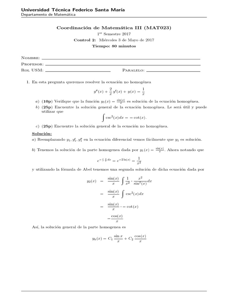 Pauta Control2 | PDF | Ecuaciones | Calculo diferencial