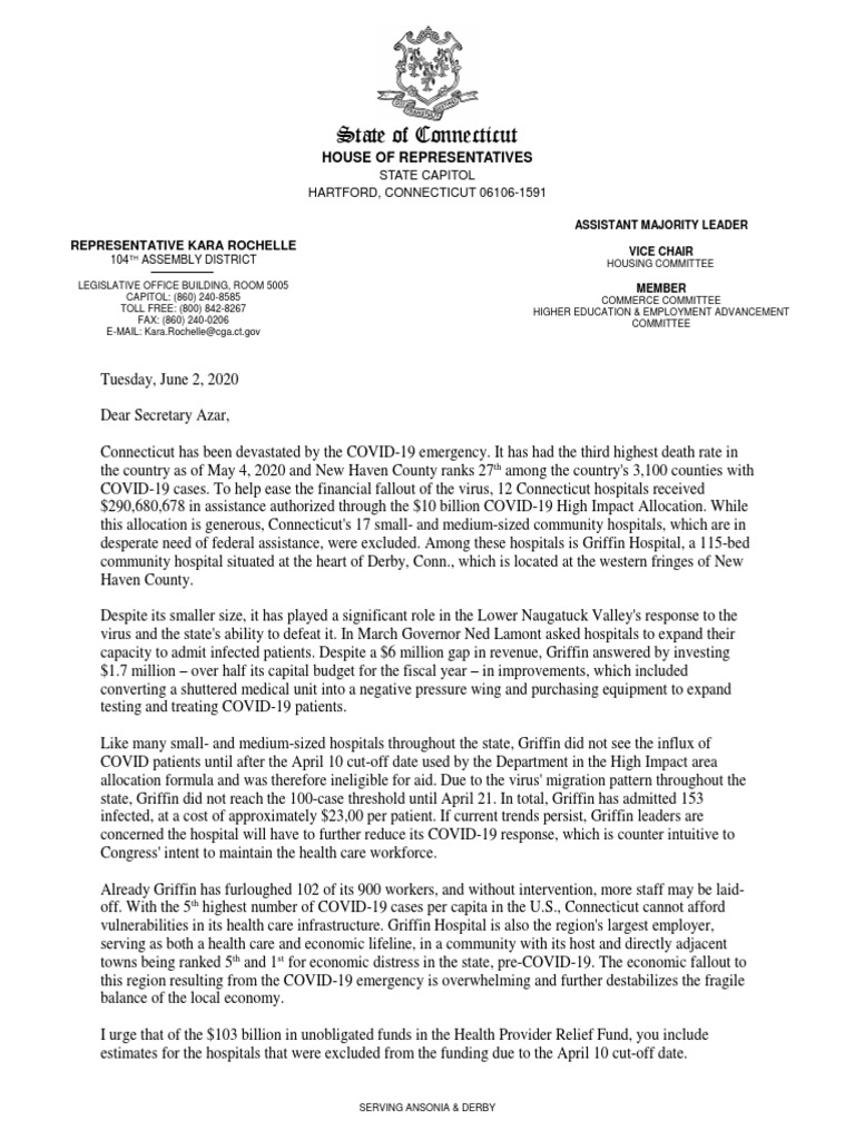 6-2 Azar Letter Griffin Hospitalfinal | PDF | Connecticut | Hospital