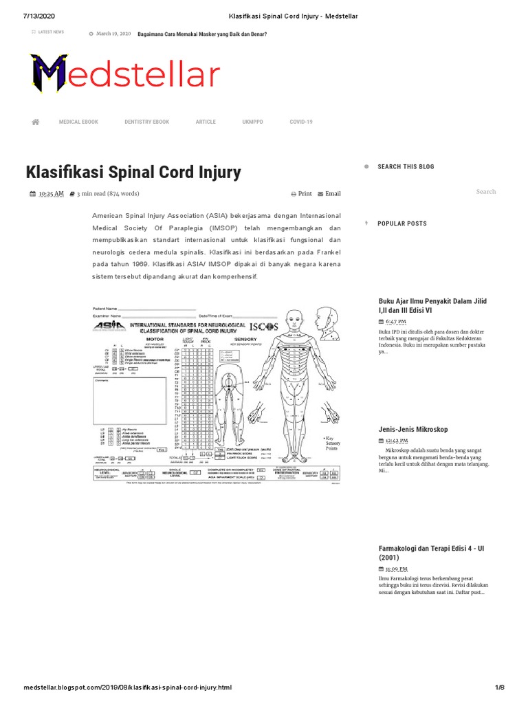 Klasifikasi Spinal Cord Injury - Medstellar | PDF